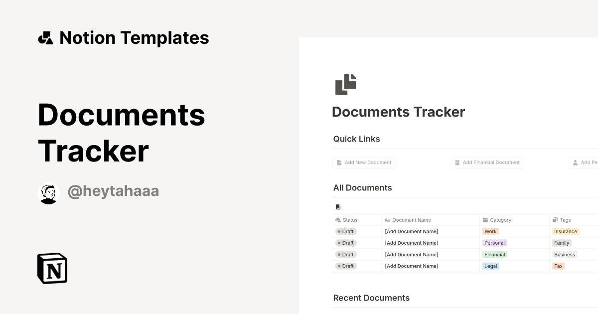 Documents Tracker Template by Heytahaaa | Notion Marketplace