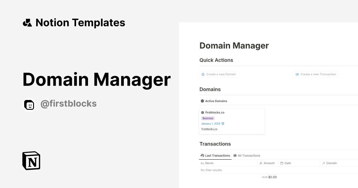Domain Manager Template by First Blocks | Notion Marketplace