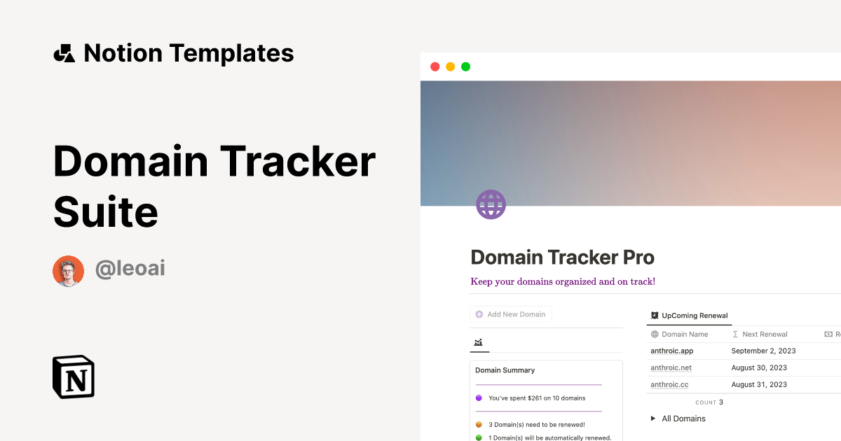 Domain Tracker Suite Template | Notion Marketplace