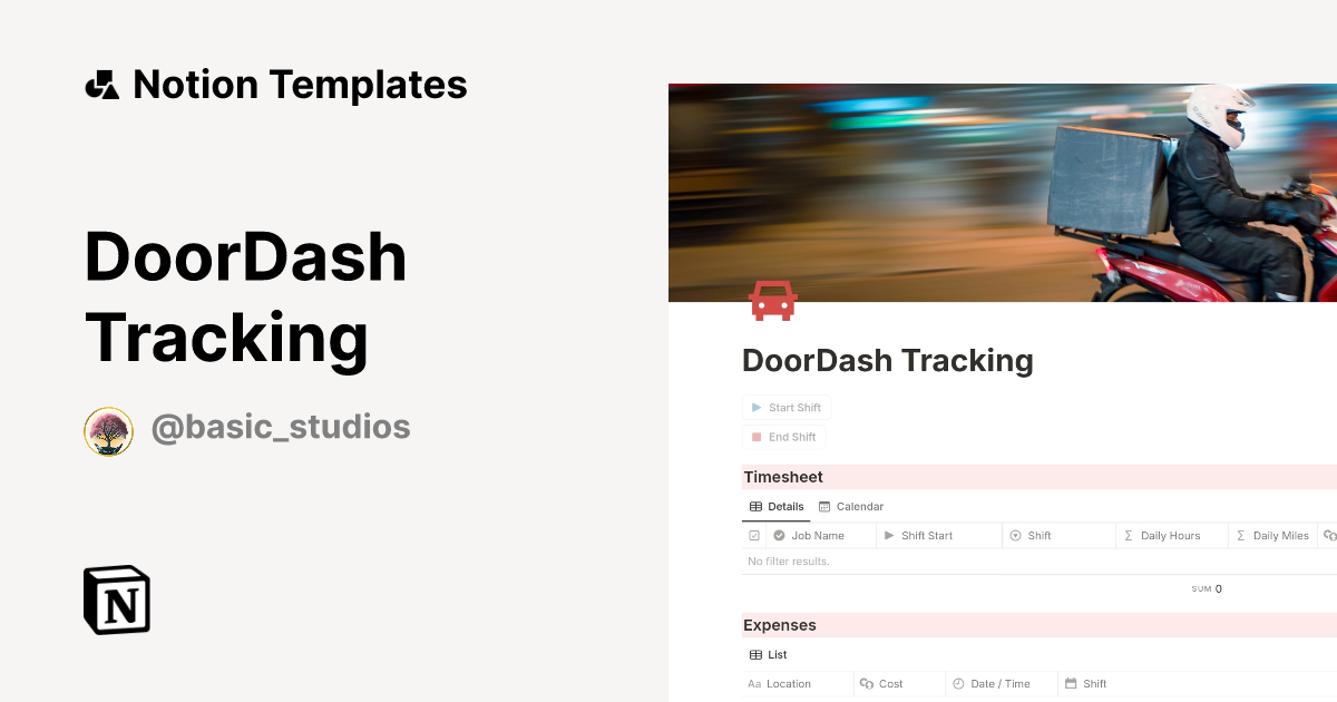 DoorDash Tracking Template by BASIC Studios | Notion Marketplace