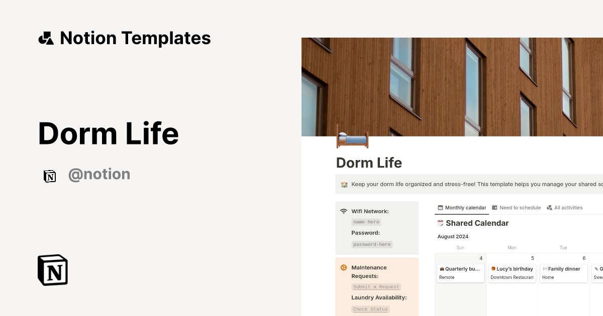 Dorm Life Template by Notion | Notion Marketplace