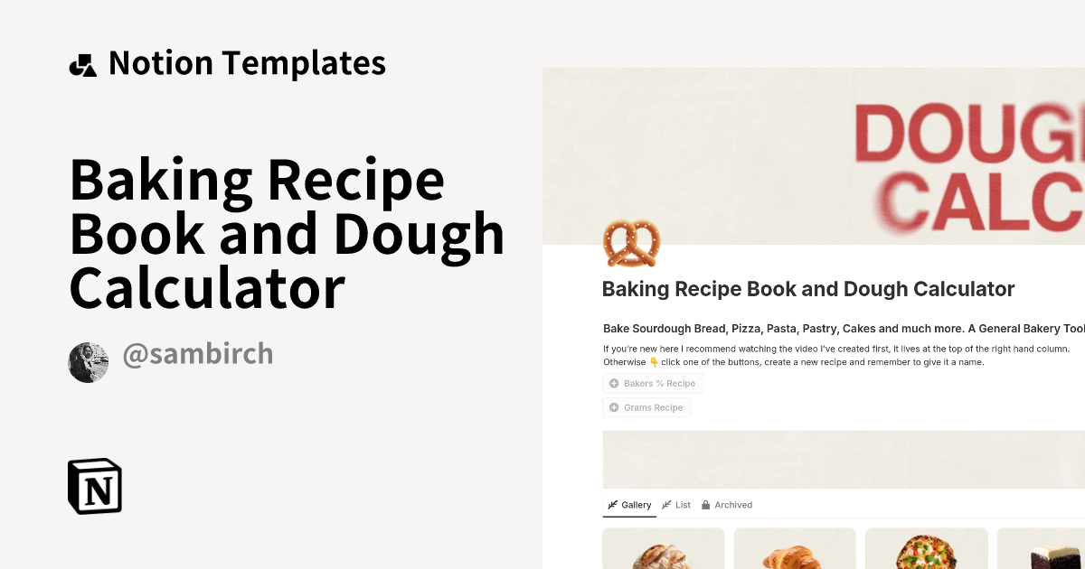 Baking Recipe Book and Dough Calculator Template | Notion Marketplace