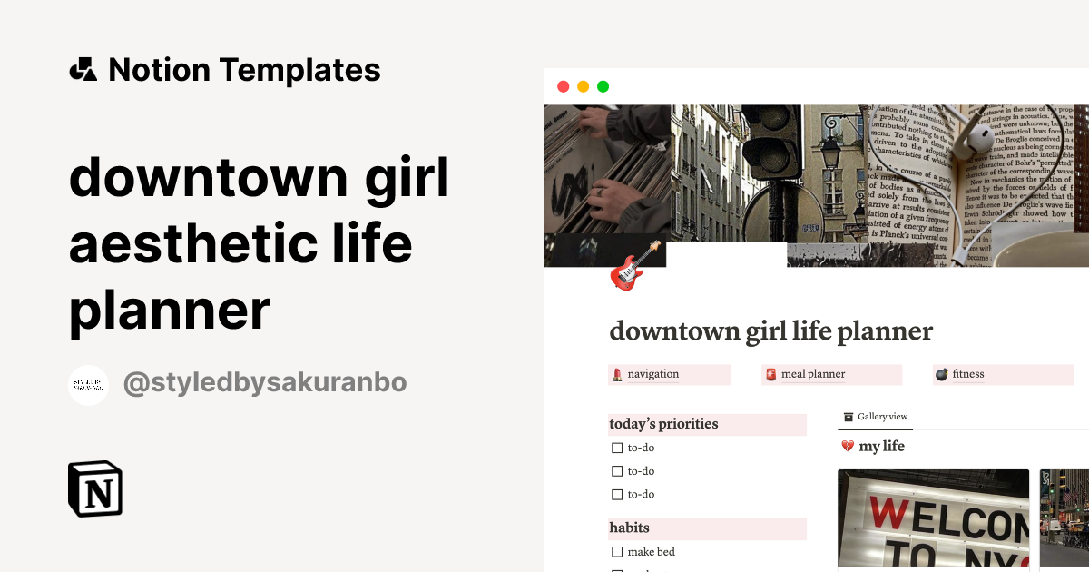 downtown girl aesthetic life planner Template by Styled by Sakuranbo ...