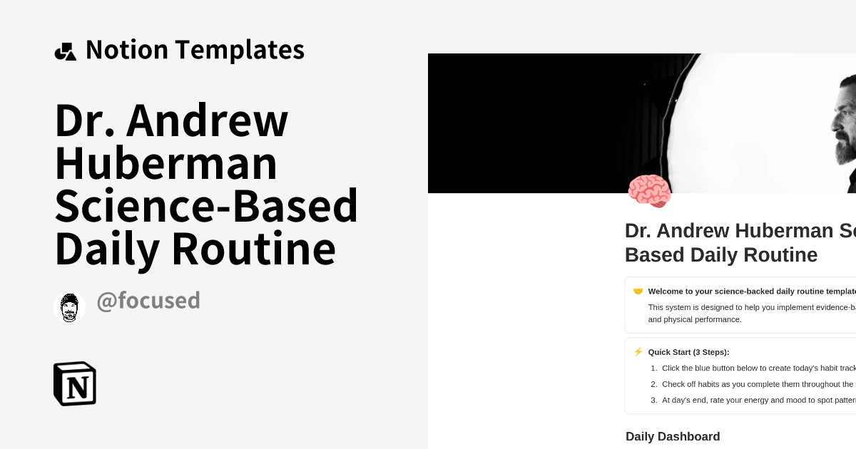 Dr. Andrew Huberman Science-Based Daily Routine Template by Focus Fuel ...