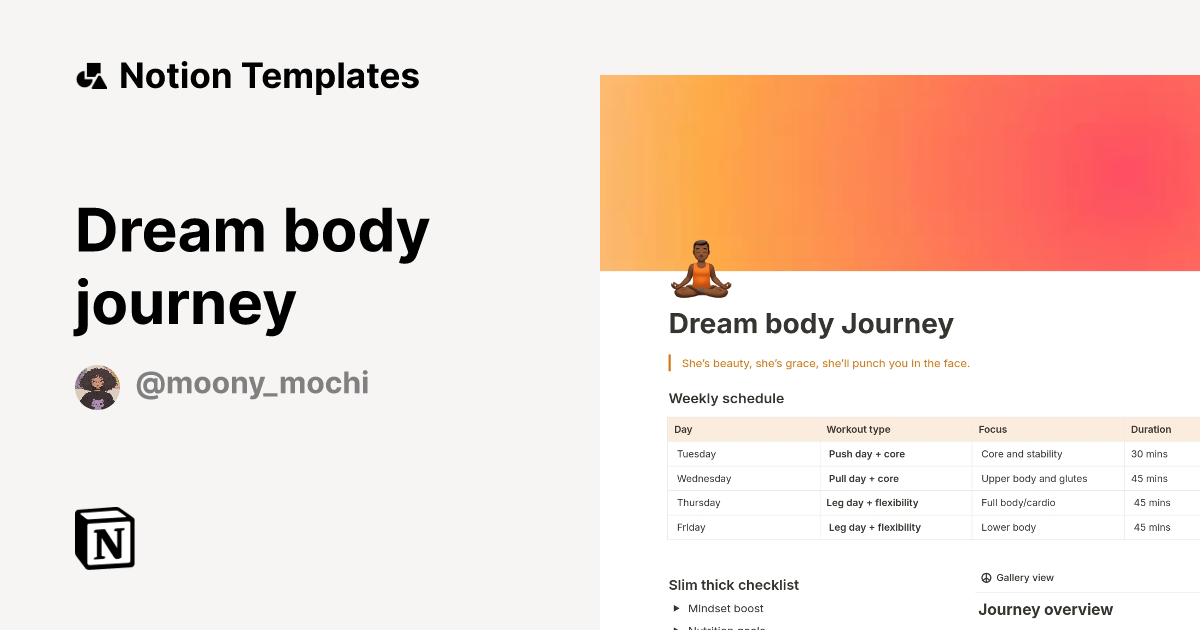 Dream body journey Template by MoonMochi 🍡🌸🫛 | Notion Marketplace
