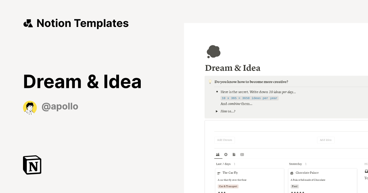 Dream & Idea Template by Apollo | Notion Marketplace