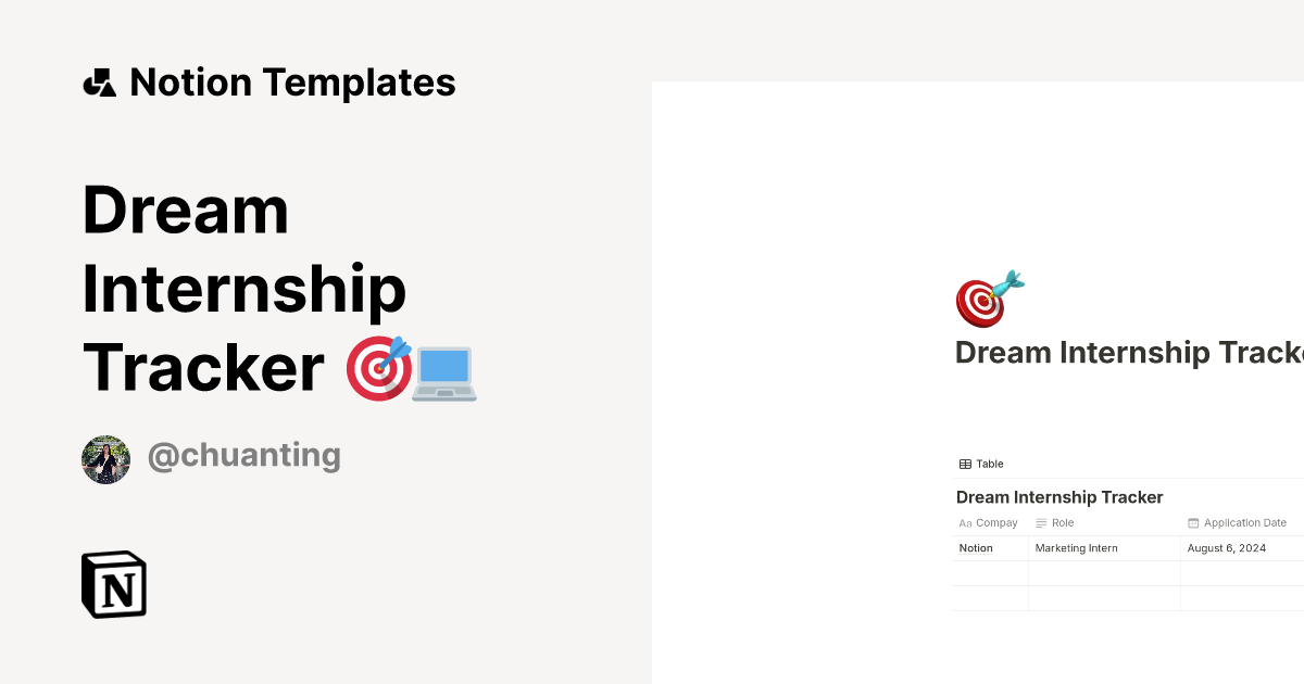Dream Internship Tracker 🎯💻 Template by Chuan Ting | Notion Marketplace