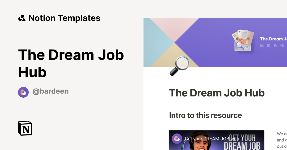 The Dream Job Hub Template by Bardeen | Notion Marketplace