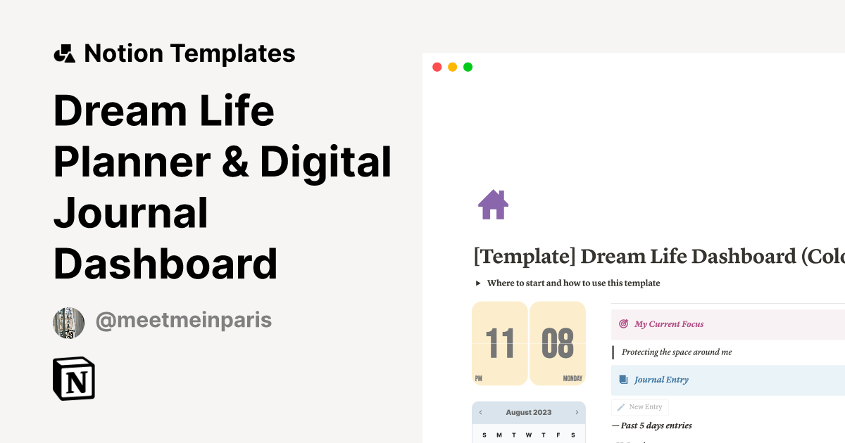 Dream Life Planner & Digital Journal Dashboard Template by Meet me in ...