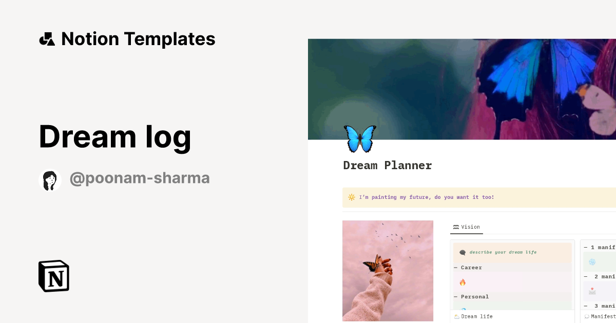 Dream log Template by Poonam Sharma | Notion Marketplace