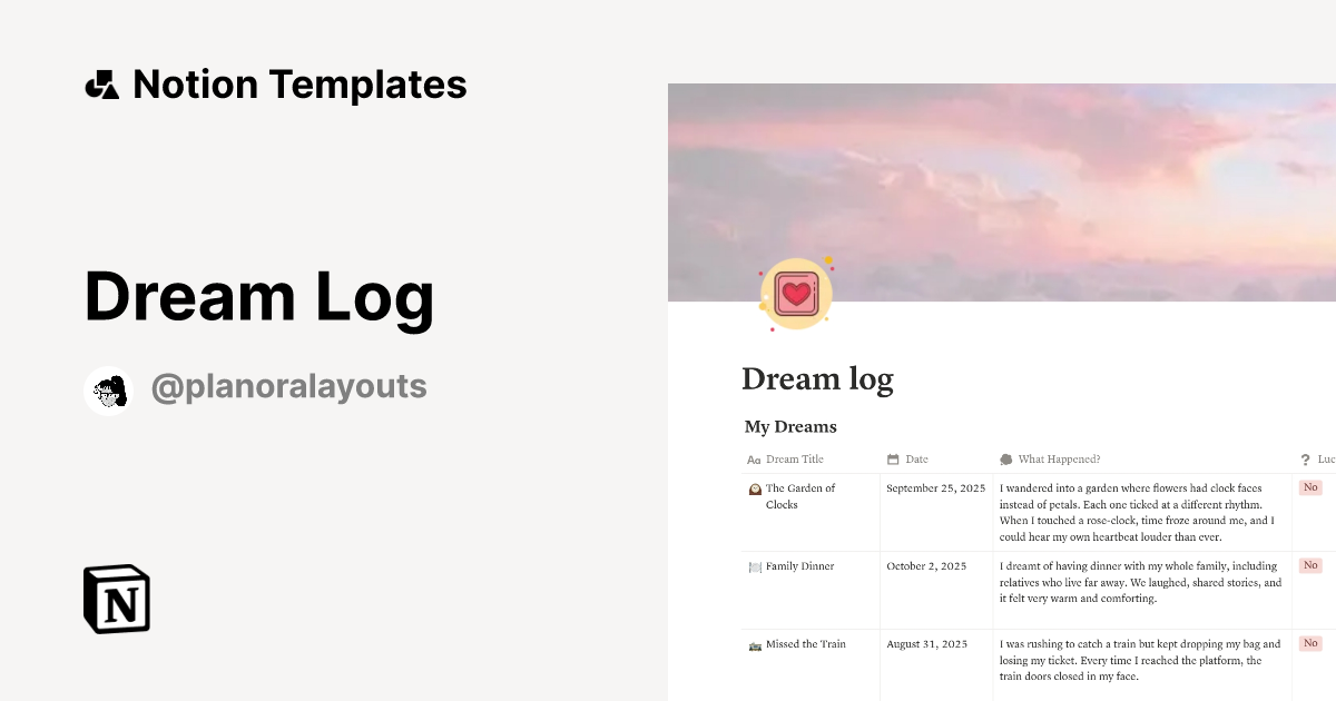 Dream Log Template | Notion Marketplace