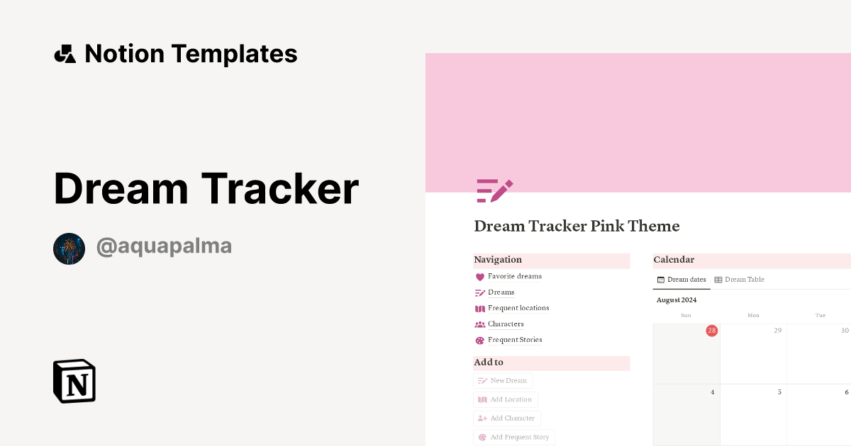 Dream Tracker Template by aquapalma | Notion Marketplace