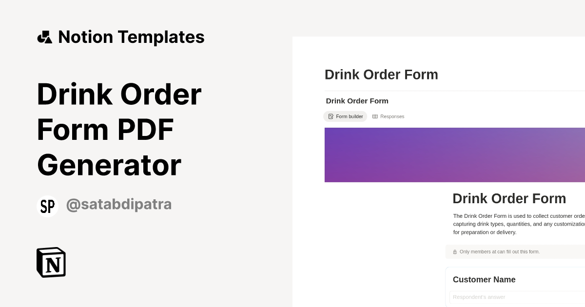 Drink Order Form PDF Generator Template by Satabdi Patra | Notion ...