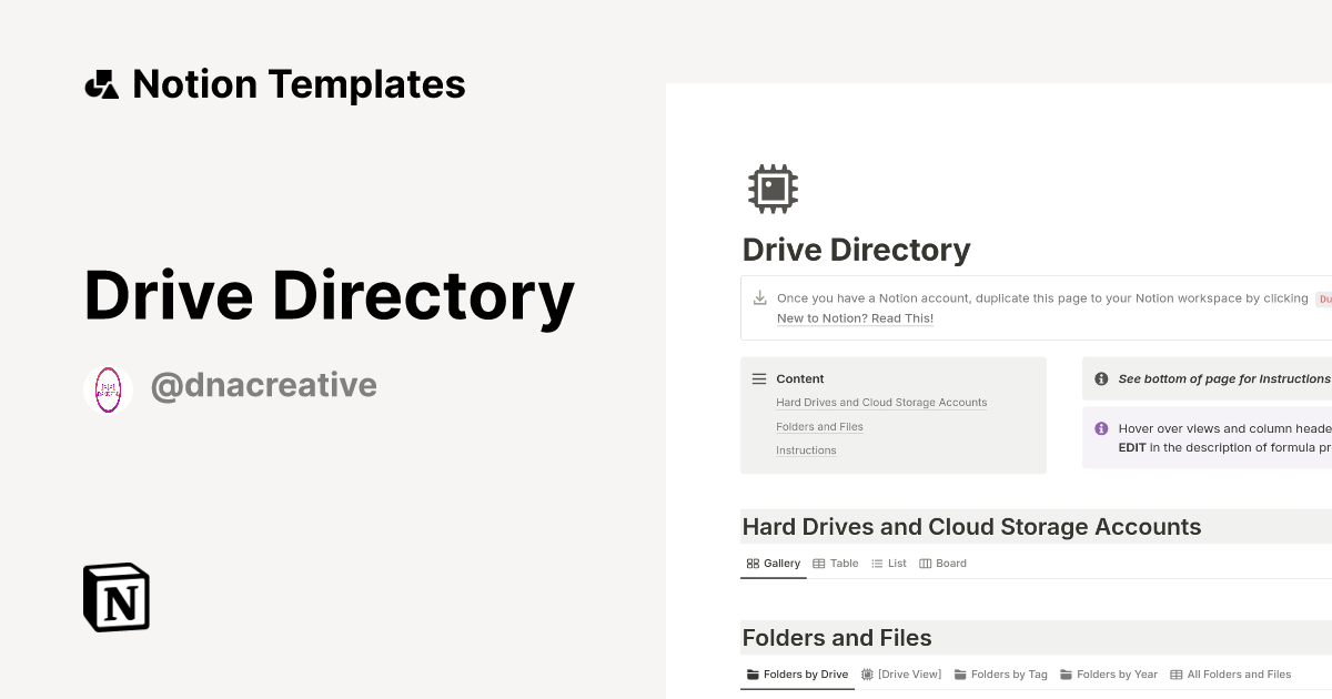 Drive Directory Template by DnA Creative | Notion Marketplace