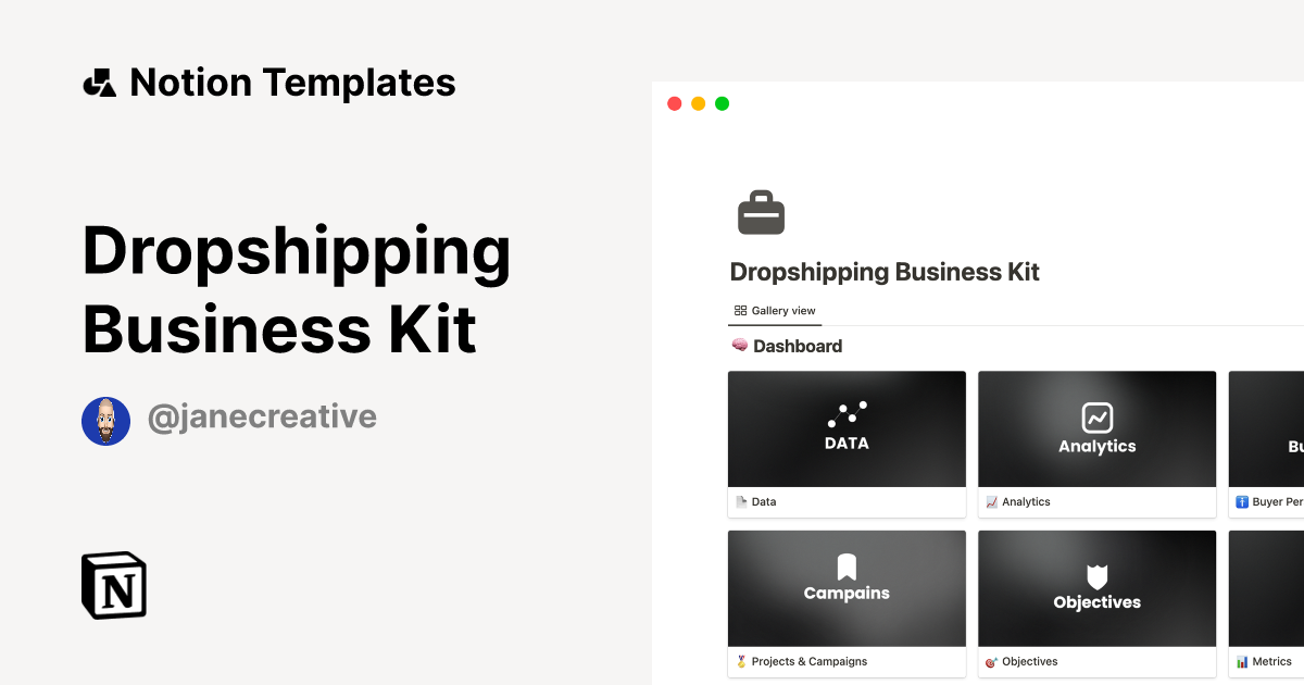 Dropshipping Business Kit Template by JaneCreative | Notion Marketplace
