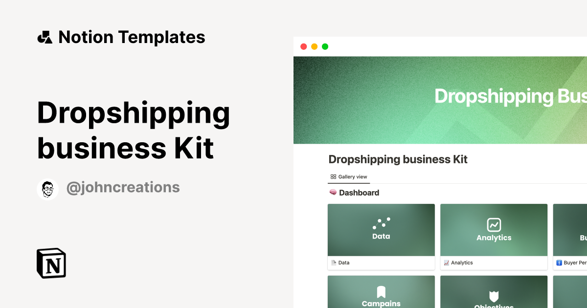 Dropshipping business Kit Template by John Creations | Notion Marketplace