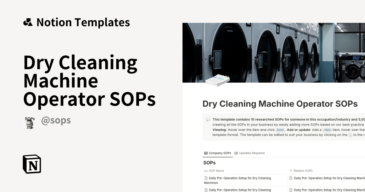 Dry Cleaning Machine Operator SOPs Template | Notion Marketplace