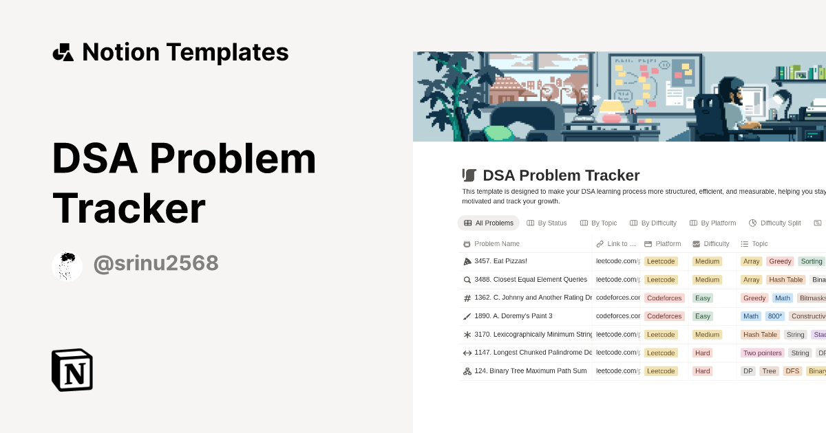 DSA Problem Tracker Template by Srinivas | Notion Marketplace