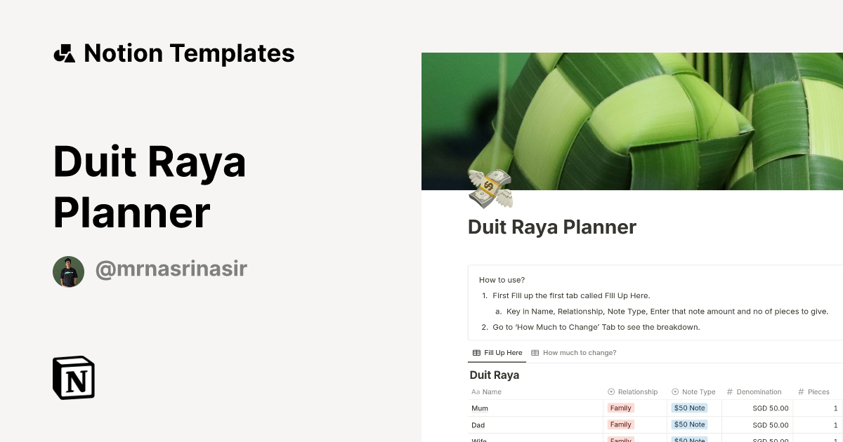 Duit Raya Planner Template | Notion Marketplace