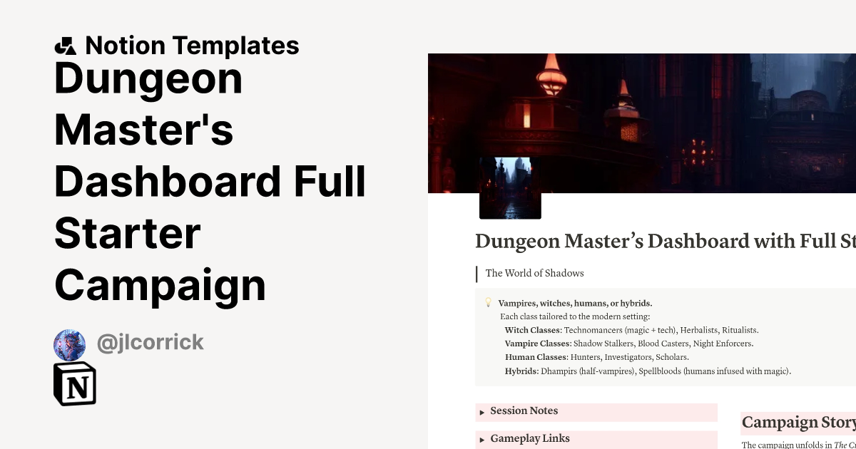 Dungeon Master's Dashboard Full Starter Campaign Template by Template Alchemy | Notion Marketplace