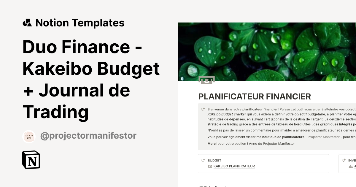 Duo Finance - Kakeibo Budget + Journal de Trading Template | Notion ...