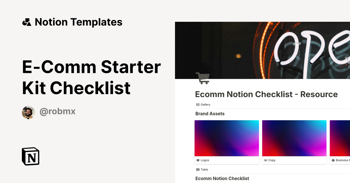 E-Comm Starter Kit Checklist Template by Rob Reich | Notion Marketplace