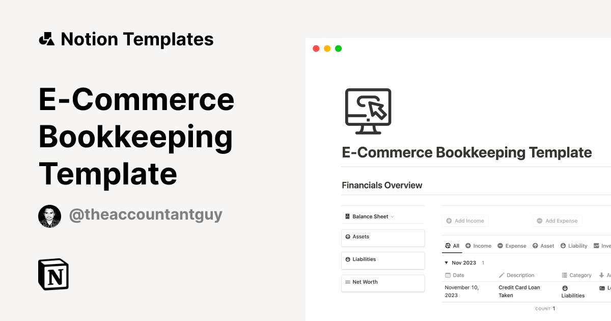 E-Commerce Bookkeeping Template Template by theaccountantguy ...