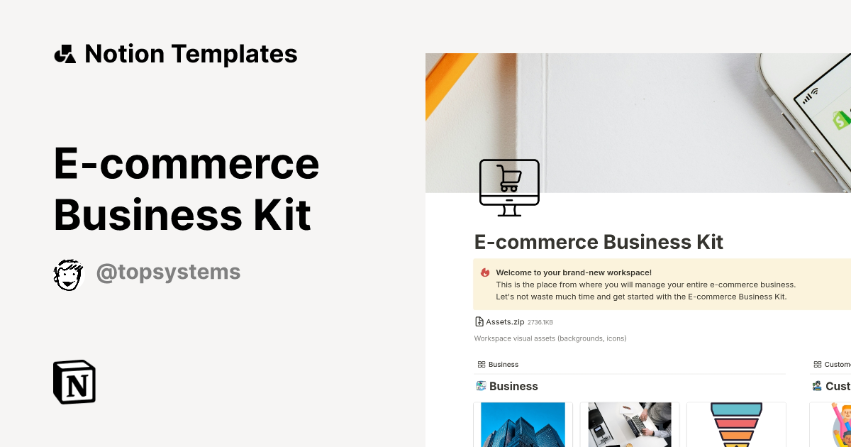 E-commerce Business Kit Template by TopSystems.io | Notion Marketplace
