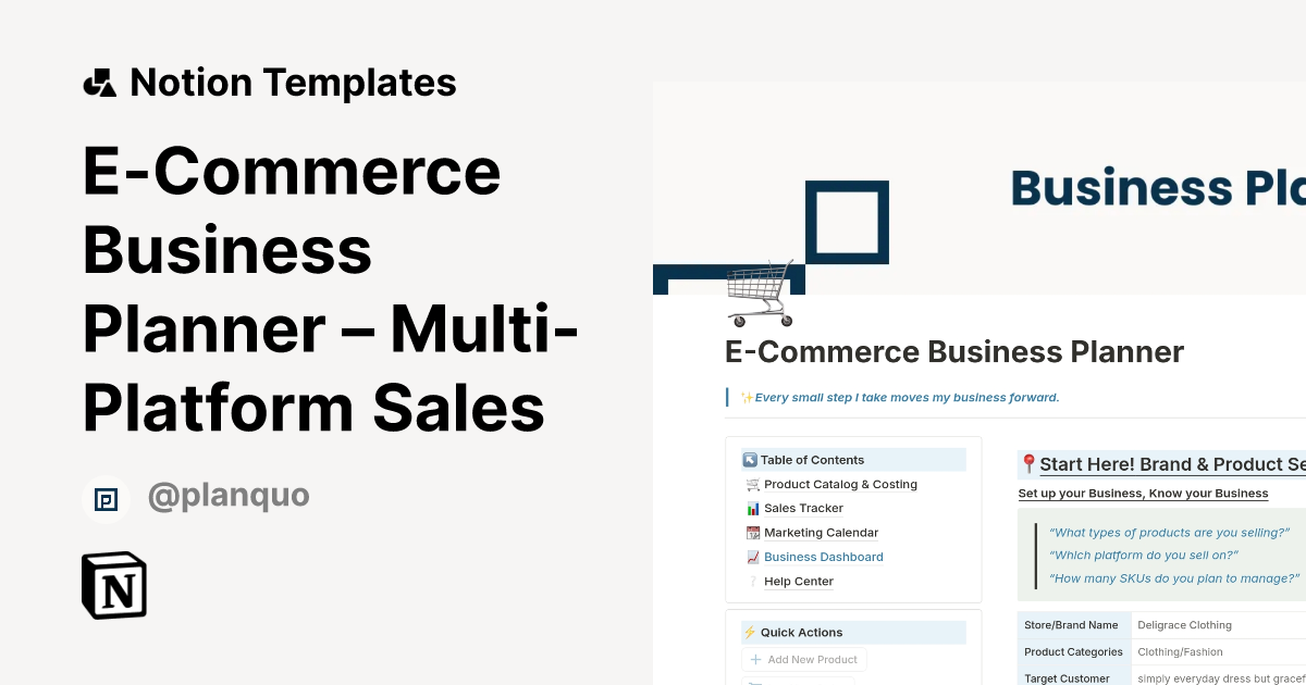 E-Commerce Business Planner – Multi-Platform Sales Template by Planquo | Notion Marketplace