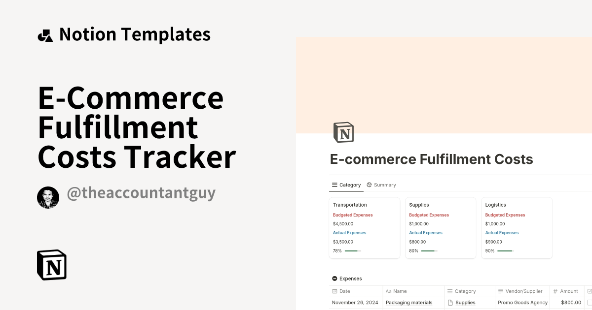 E-Commerce Fulfillment Costs Tracker Template by theaccountantguy ...