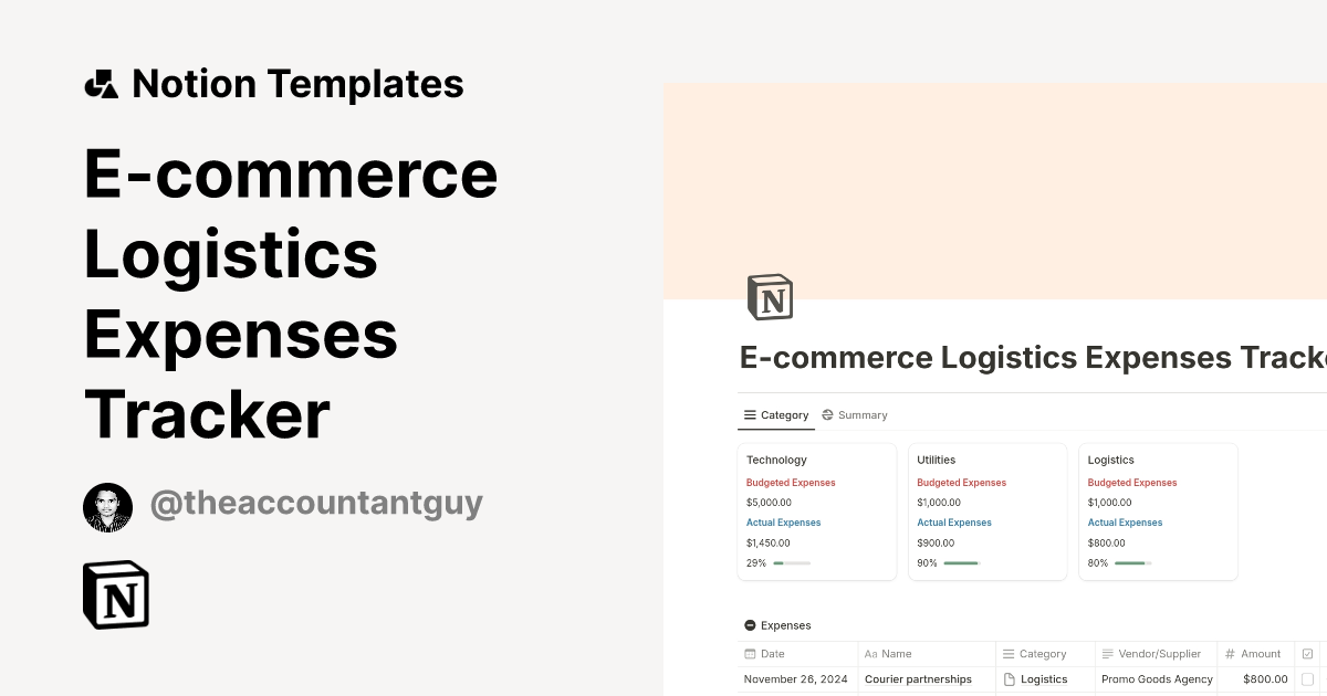 E-commerce Logistics Expenses Tracker Template by theaccountantguy | FinanceGuy | Notion Marketplace