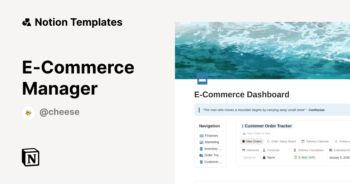 E-Commerce Manager Template by Cheese | Notion Marketplace
