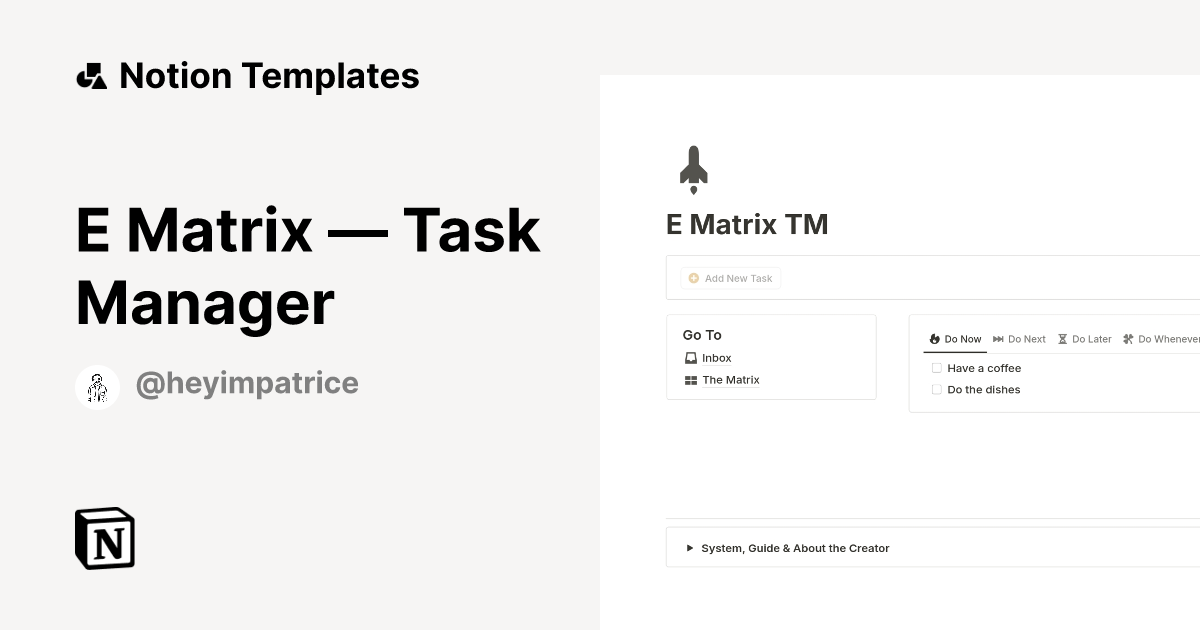 E Matrix — Task Manager Template | Notion Marketplace