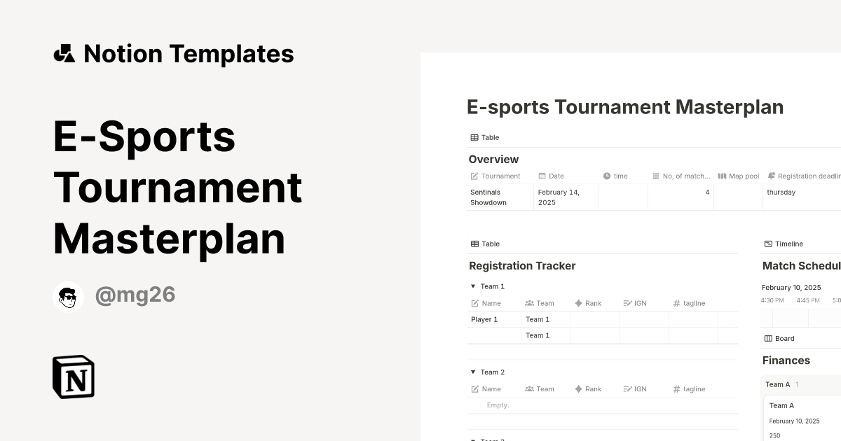 E-Sports Tournament Masterplan Template by MG | Notion Marketplace