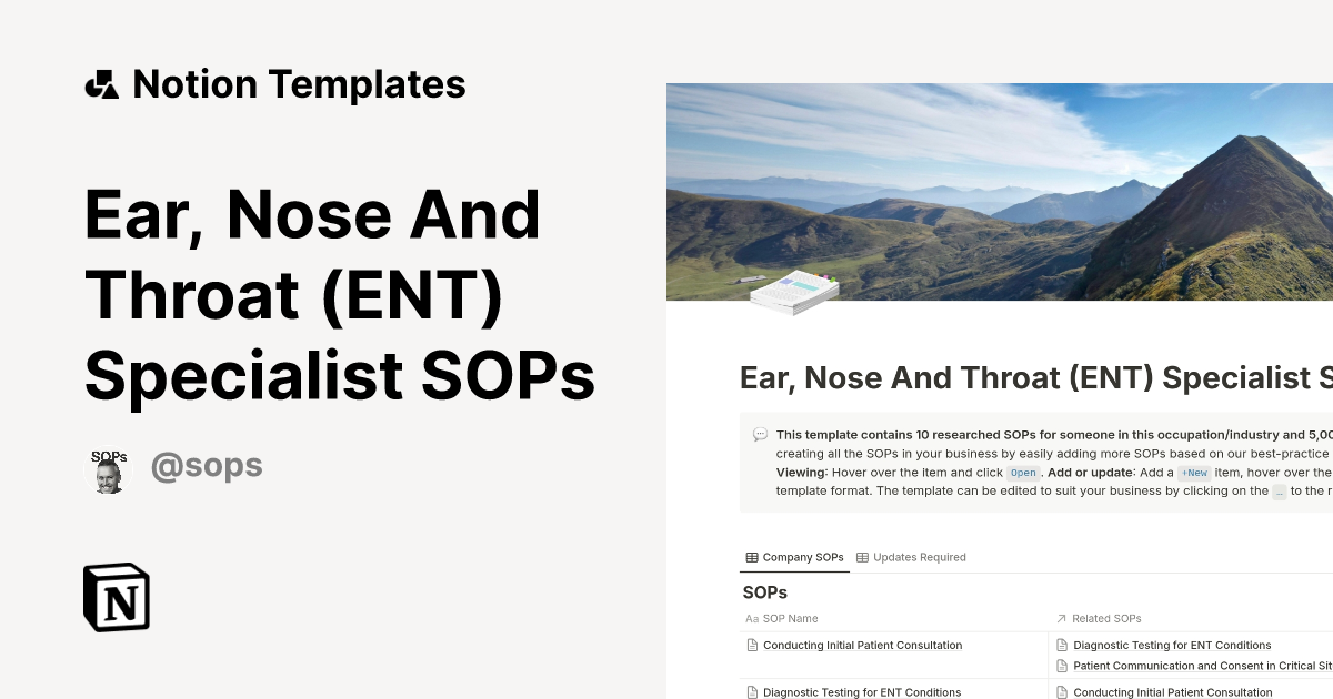 Ear, Nose And Throat (ENT) Specialist SOPs Template | Notion Marketplace