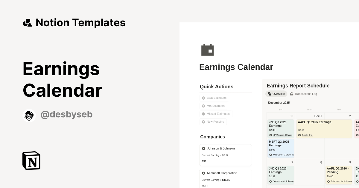 Earnings Calendar Template by desbyseb | Notion Marketplace