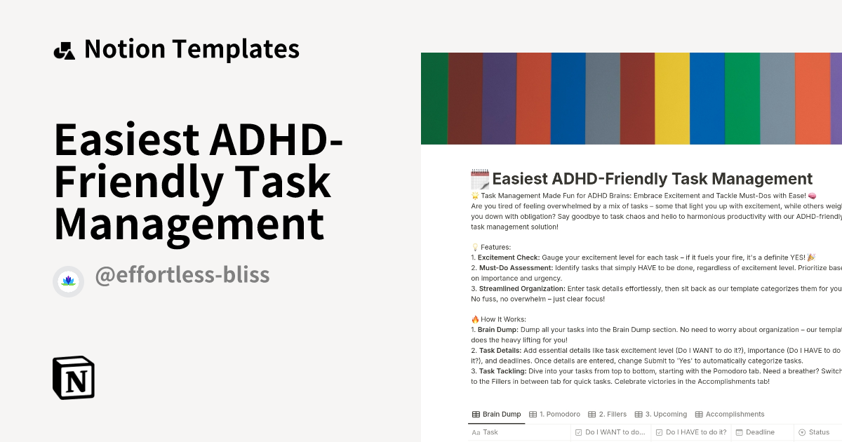 Easiest ADHD-Friendly Task Management Template | Notion Marketplace