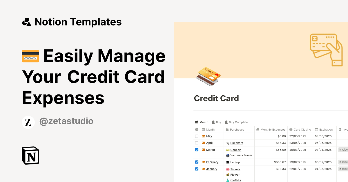 💳 Easily Manage Your Credit Card Expenses Template by Zeta Studio ...