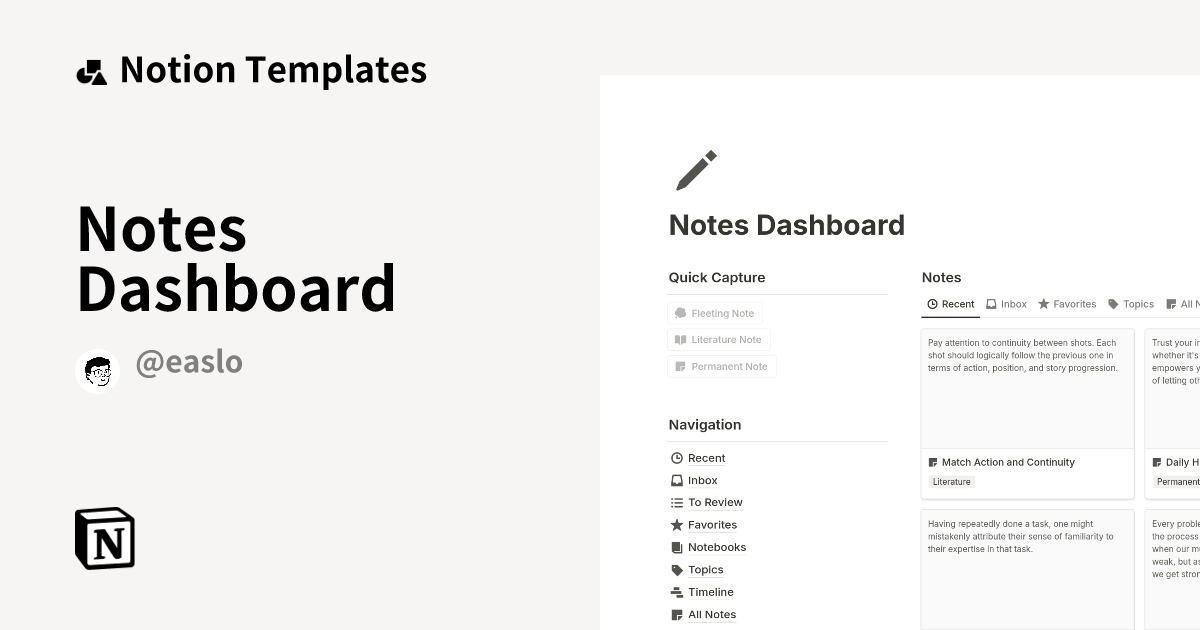 Notes Dashboard Template | Notion Marketplace