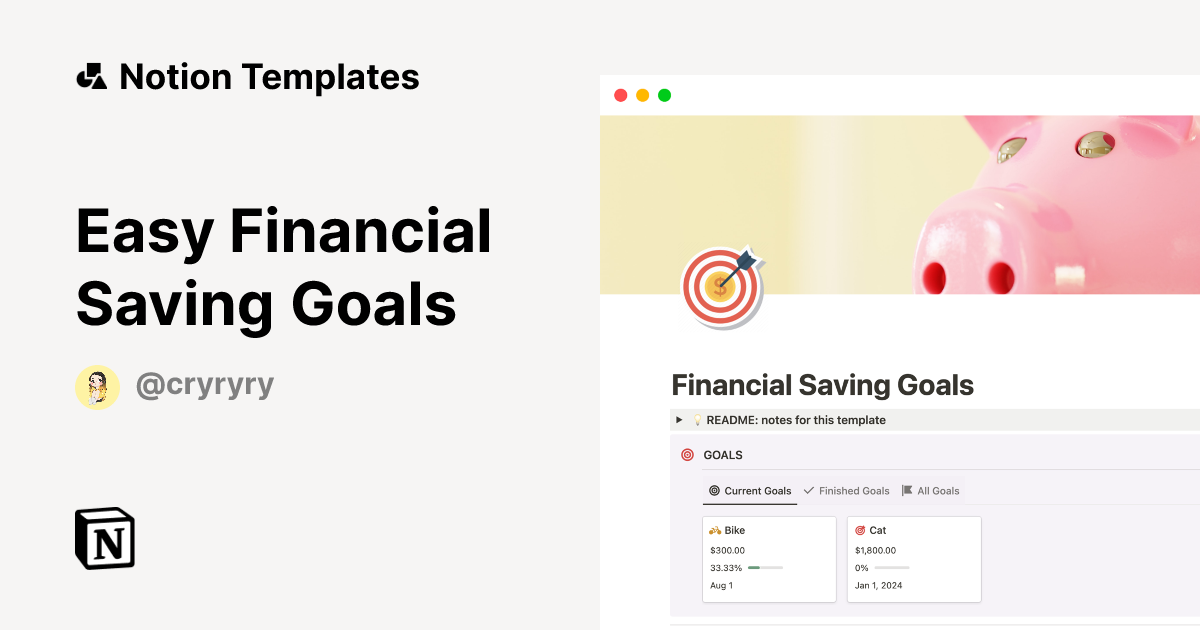 Easy Financial Saving Goals Template | Notion Marketplace
