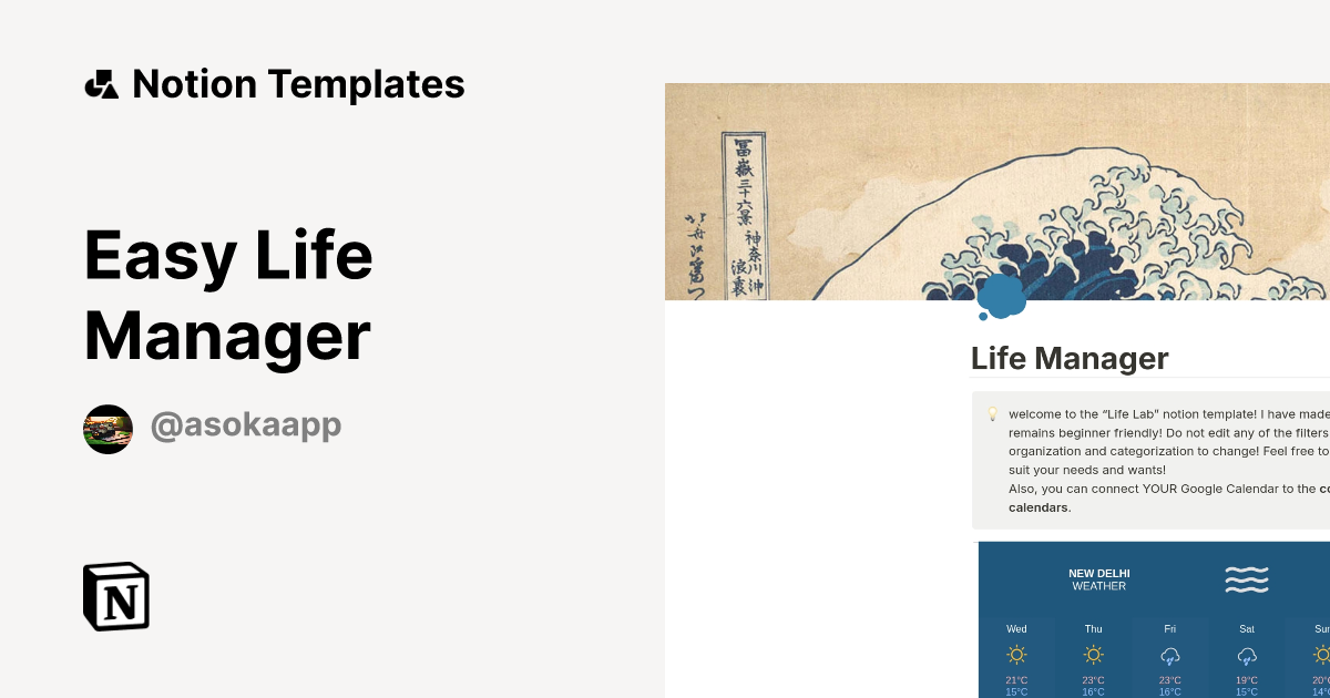 Easy Life Manager Template | Notion Marketplace