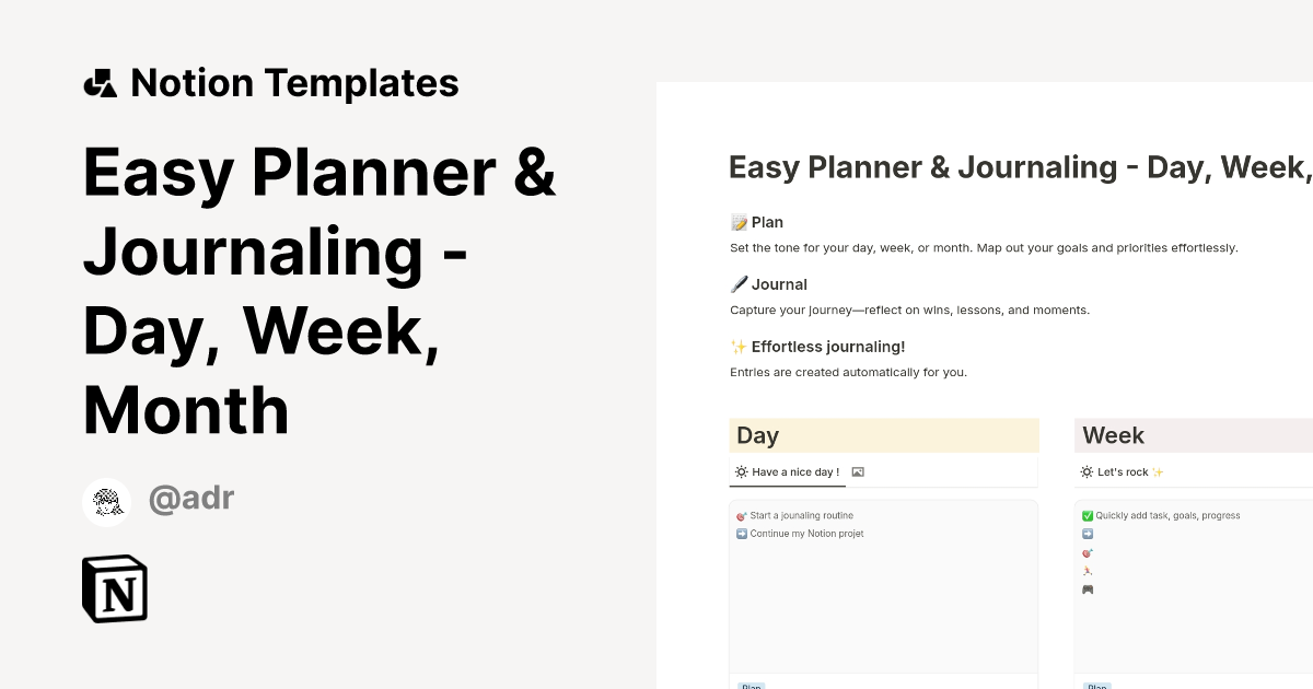 Easy Planner & Journaling - Day, Week, Month Template by Andrea ...