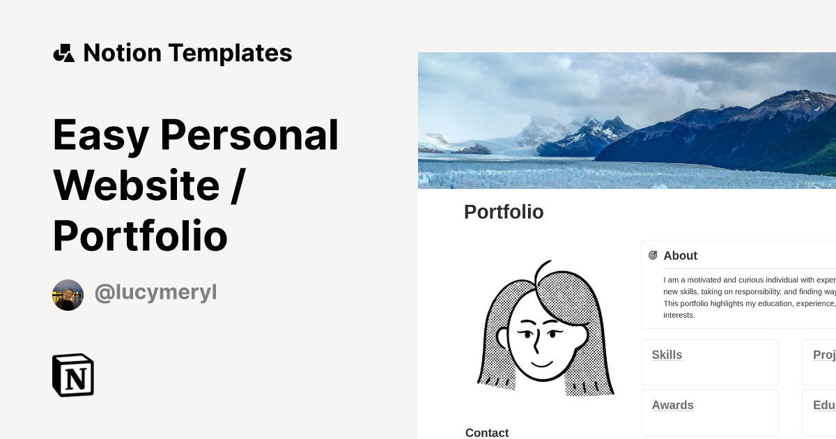 Easy Personal Website / Portfolio Template by Lucy Meryl | Notion ...