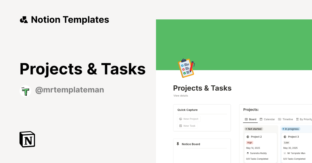 Projects & Tasks Template by Mr Template Man | Notion Marketplace