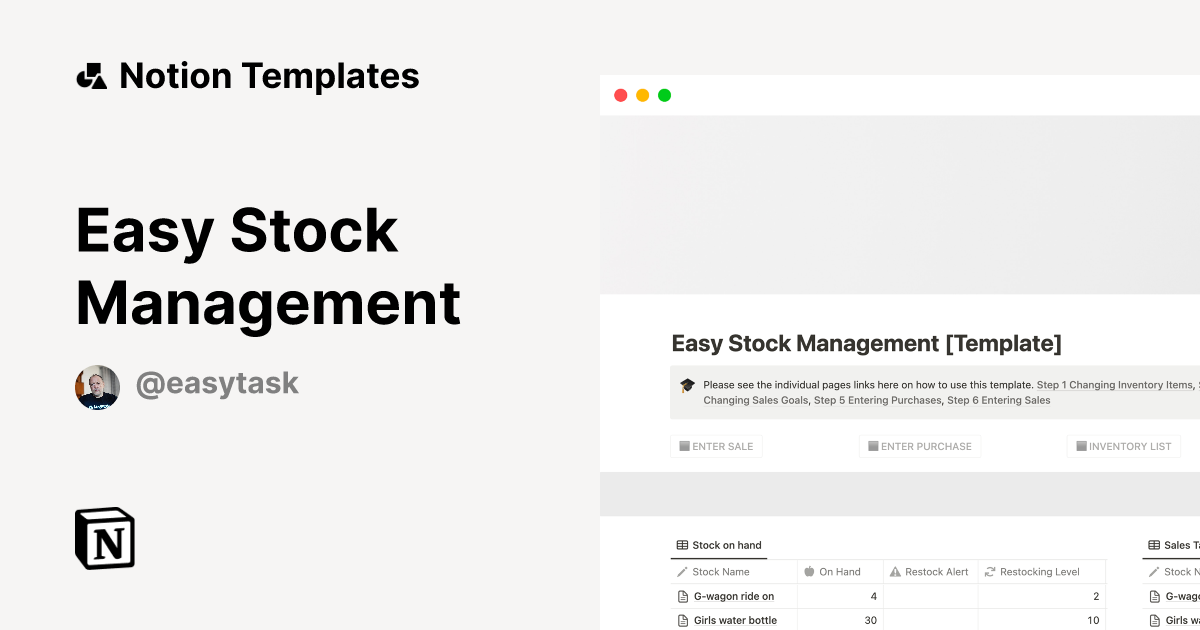 Easy Stock Management Template | Notion Marketplace