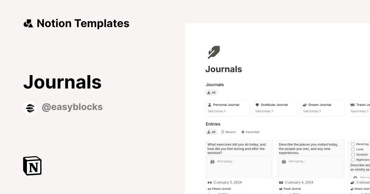 Journals Template by EasyBlocks | Notion Marketplace
