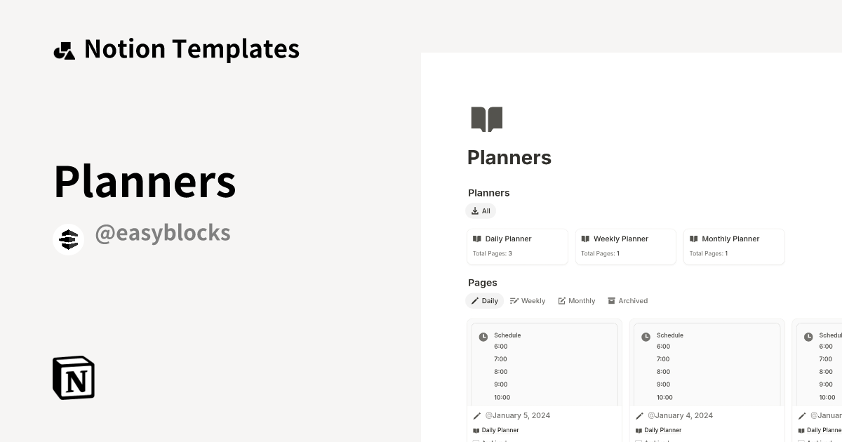 Planners Template by EasyBlocks | Notion Marketplace