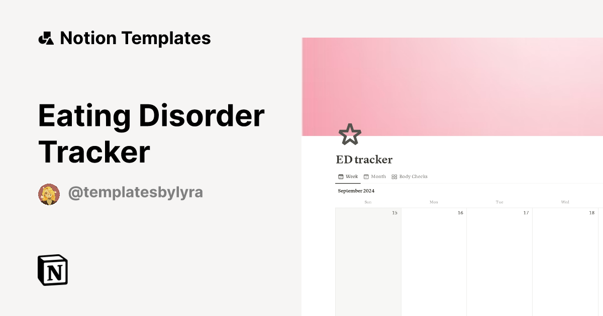Eating Disorder Tracker Template by templatesbylyra | Notion Marketplace