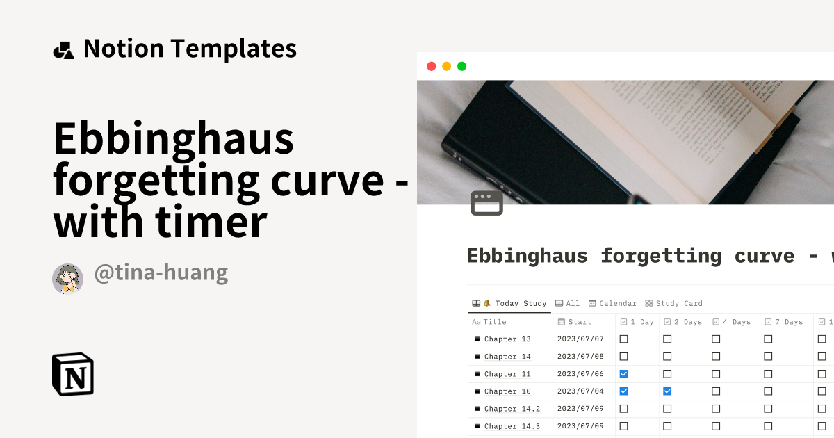 Ebbinghaus forgetting curve - with timer Template | Notion Marketplace