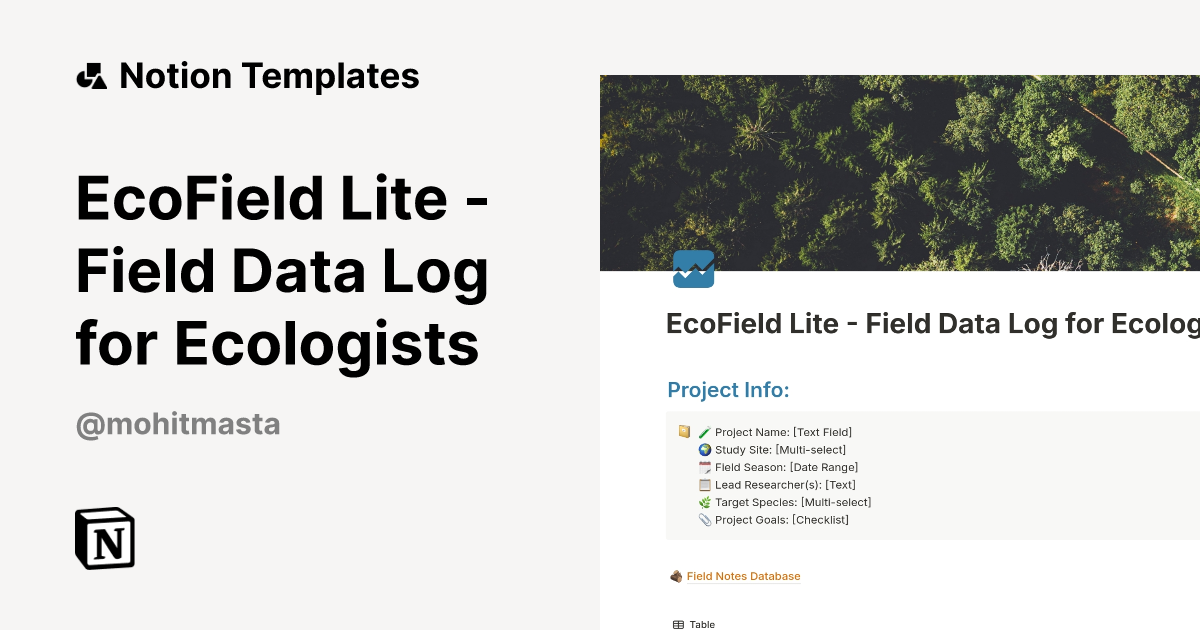 EcoField Lite - Field Data Log for Ecologists Template | Notion Marketplace